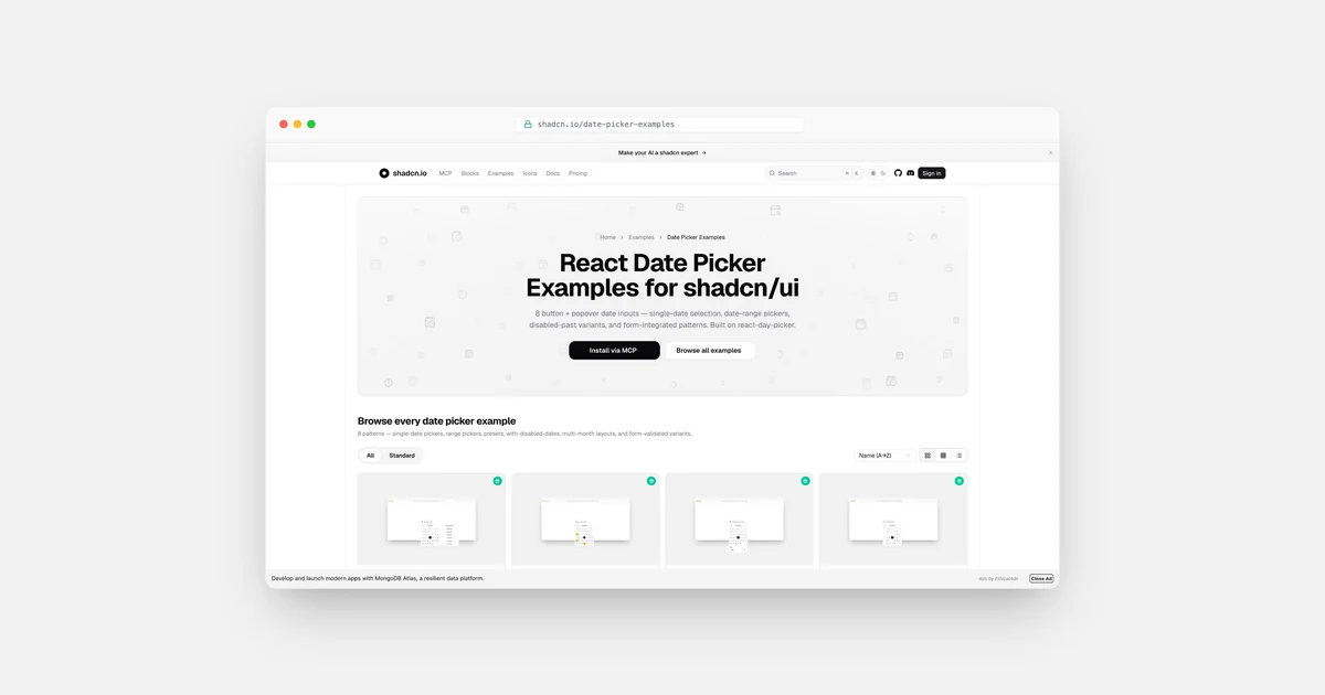 Date Picker Examples — 8+ React & shadcn/ui Date Picker Components