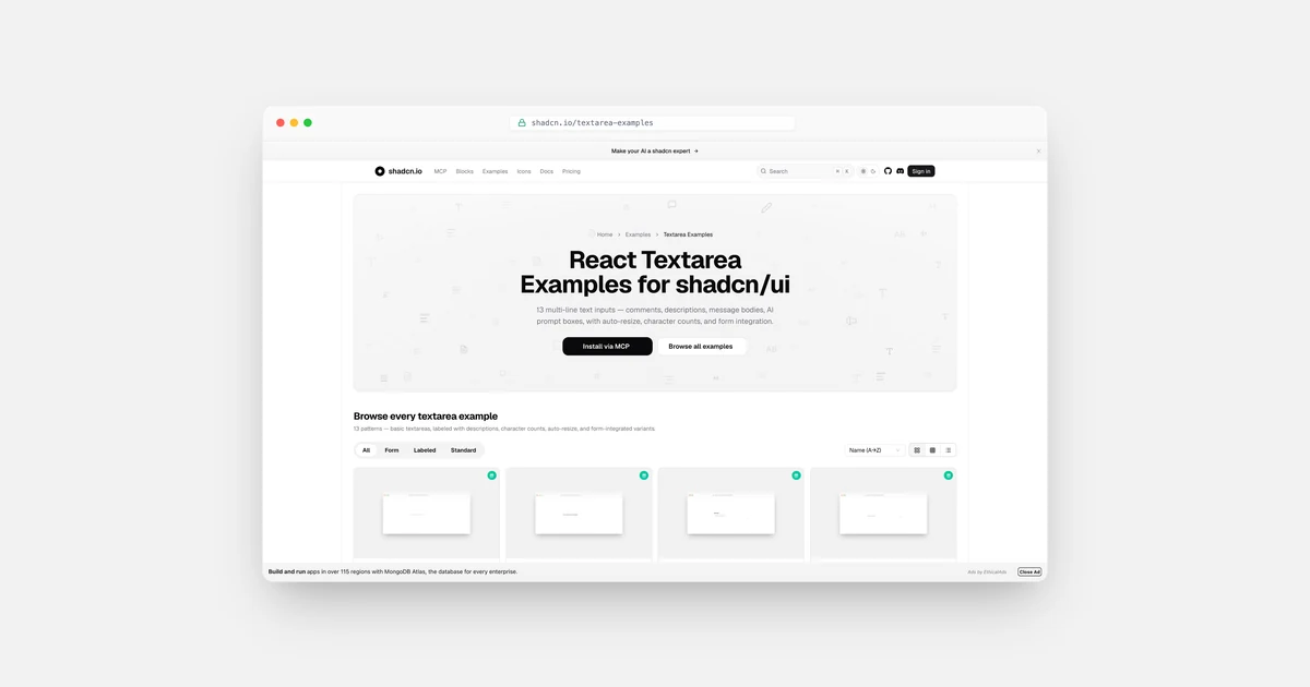 Textarea Examples — 13+ React & shadcn/ui Textarea Components