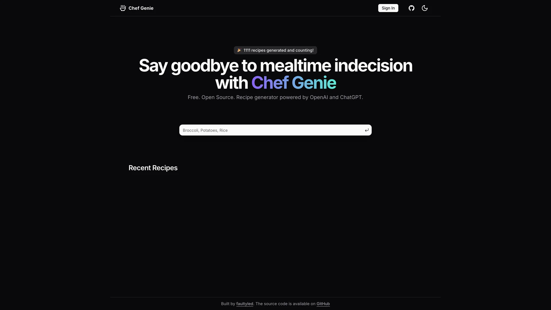 Chef Genie — Free Nextjs Template