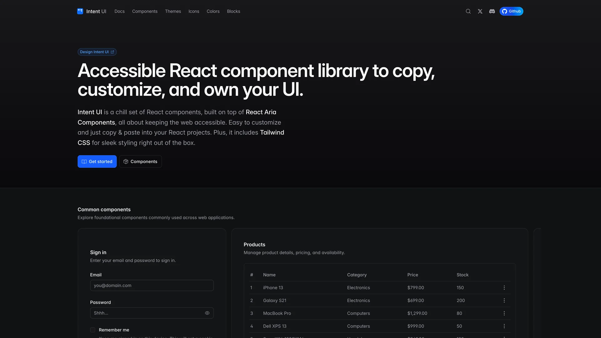 Intent UI - shadcn/ui Template | shadcn.io