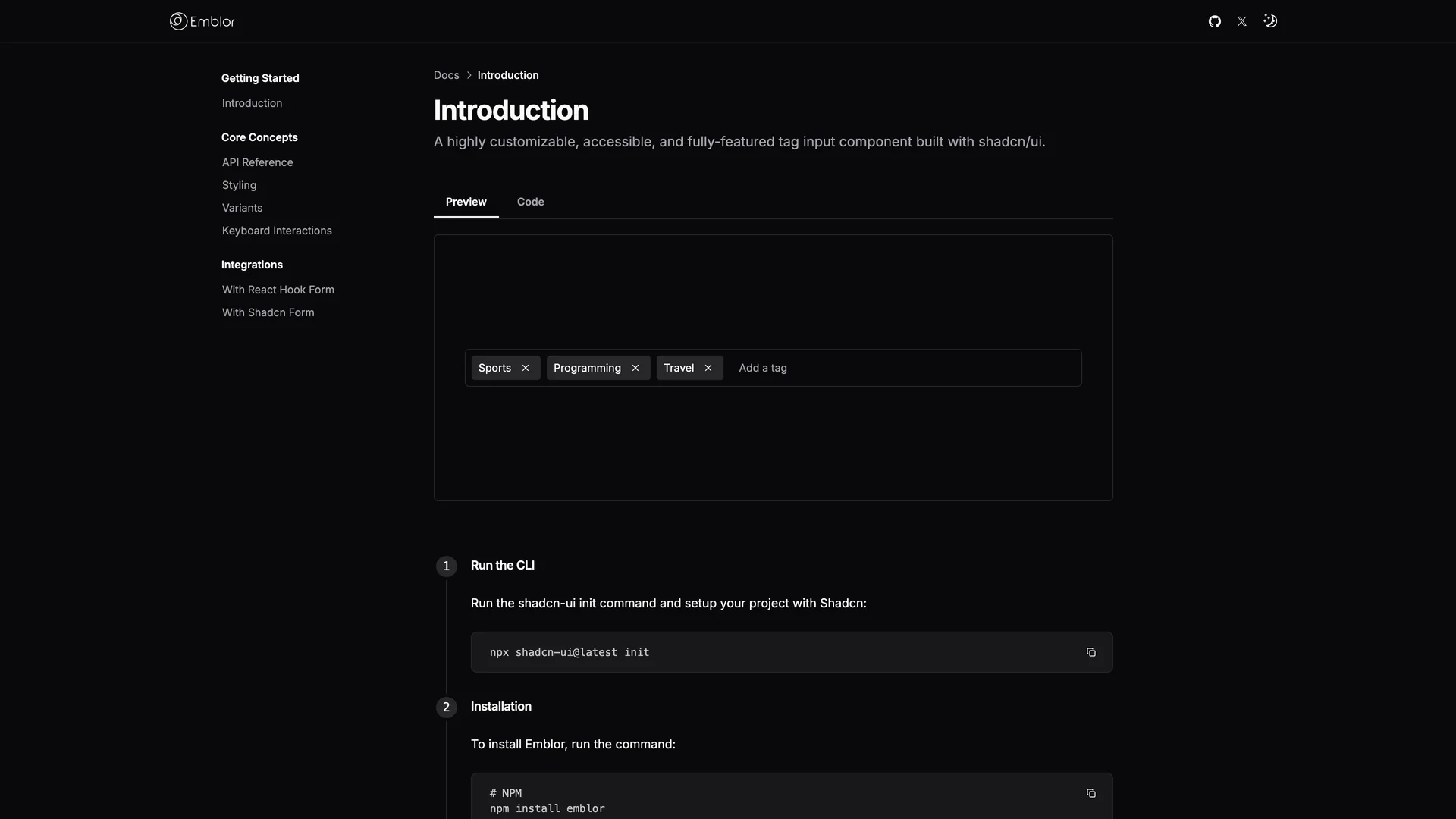Emblor - Free React Radix ui Template