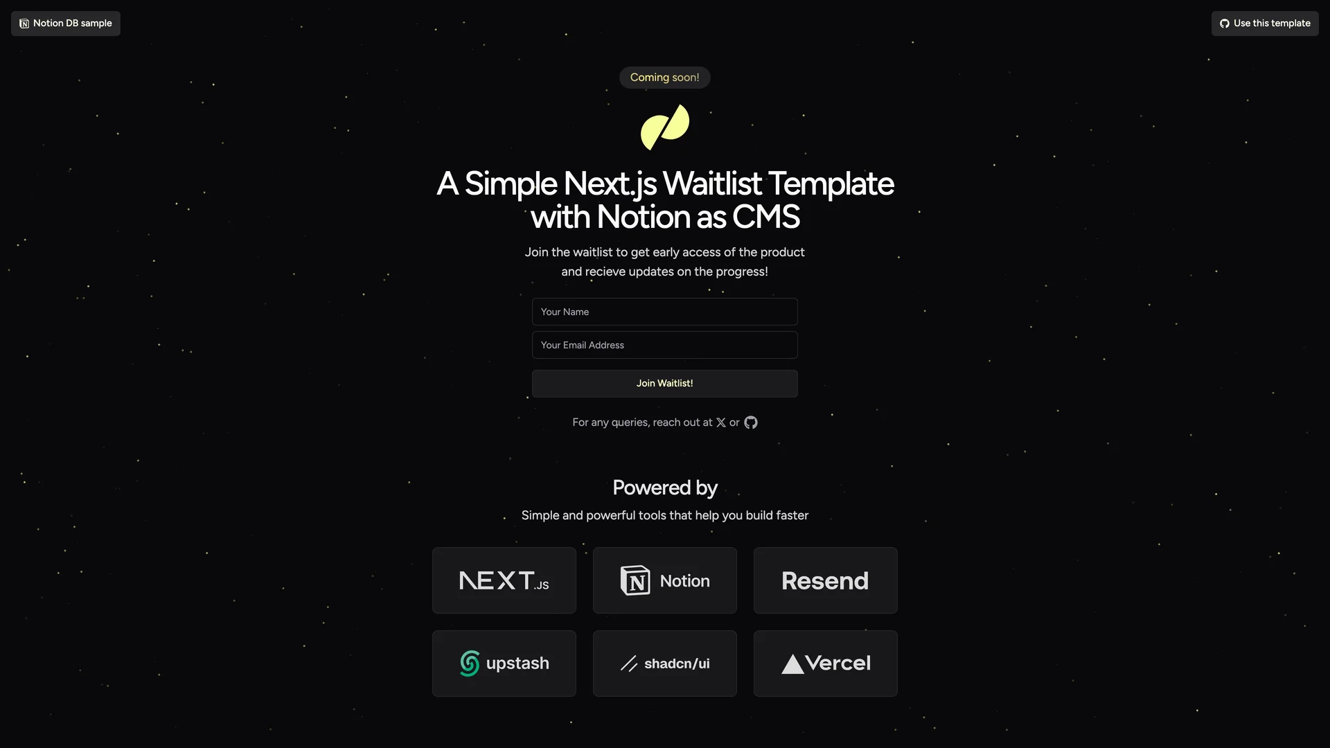 Next.js Notion Waitlist Template - Free React Nextjs Template