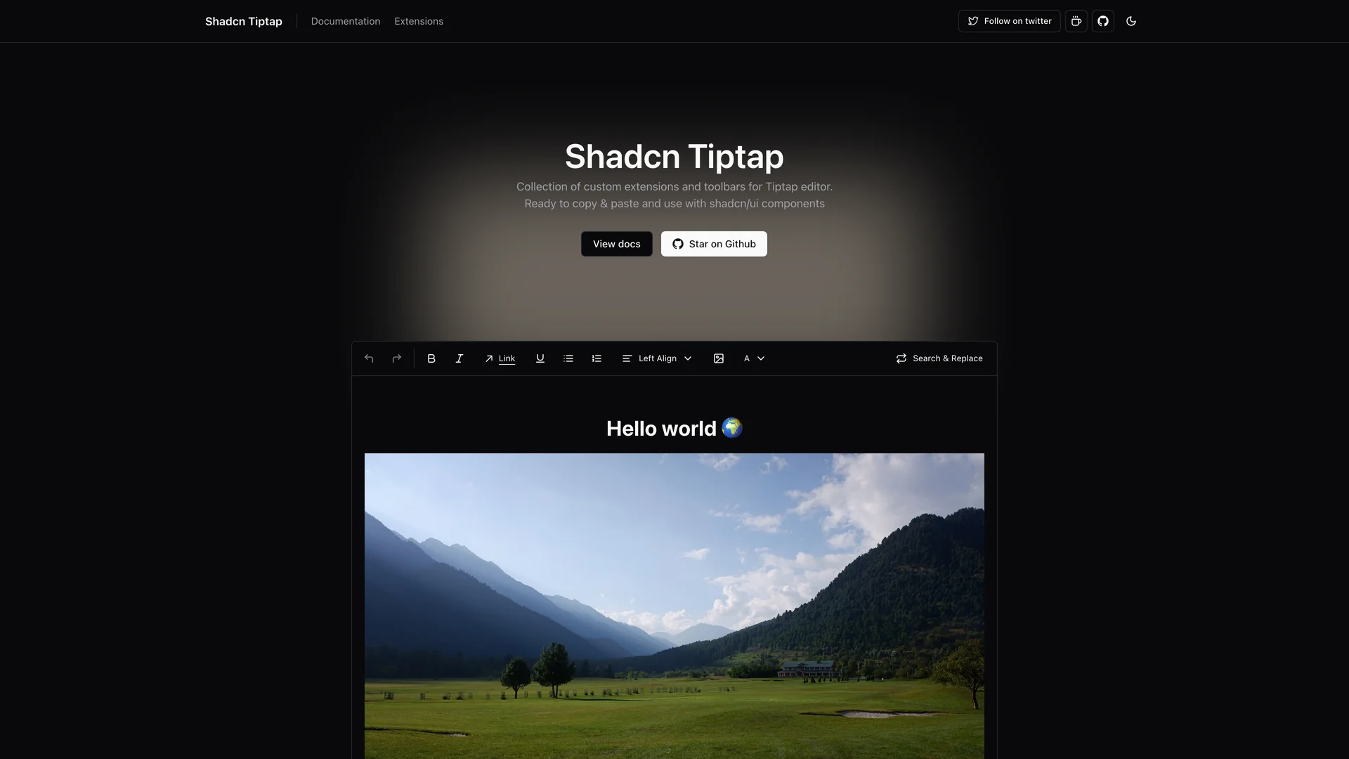 Shadcn Tiptap - Free React Nextjs Template